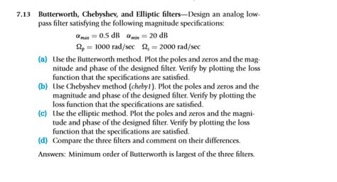Solved 7 13 Butterworth Chebyshev And Elliptic