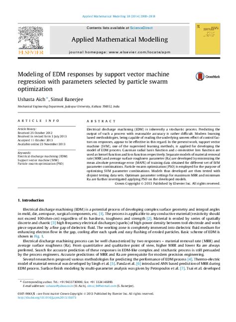 Pdf Modeling Of Edm Responses By Support Vector Machine Regression With Parameters Selected By