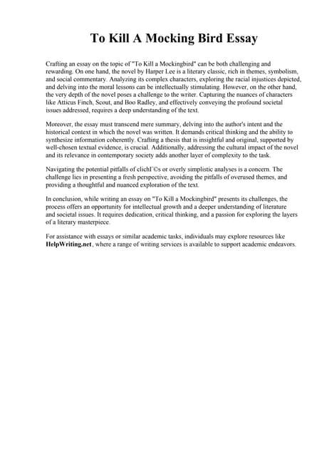 To Kill A Mockingbird Essay Outline Pdf