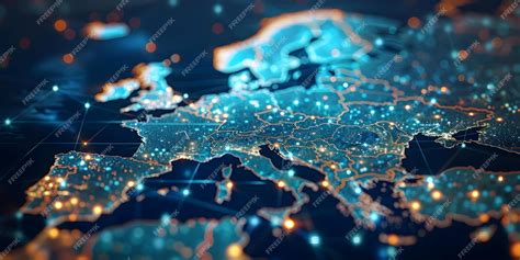 서유럽의 디지털 연결을 지도화하는 글로벌 데이터 전송 및 네트워크 연결 개념 디지털 연결 지도화 데이터 전송 네트워크 상징 서유럽 프리미엄 Ai 생성 이미지