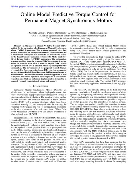 Pdf Online Model Predictive Torque Control For Permanent Magnet Synchronous Motors