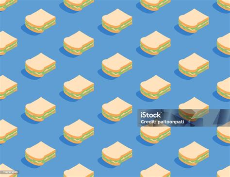 샌드위치 3d 아이소메트릭 원활한 패턴 아침 베이커리 컨셉 포스터 및 소셜 배너 포스트 디자인 일러스트레이션 복사 공간 벡터 Eps 10 가정 생활에 대한 스톡 벡터 아트