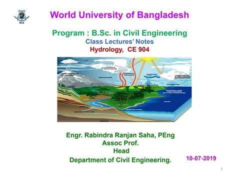 Class Lecture 1hydrology Ce 904 By Engr Rabindra Ranjan Saha Peng