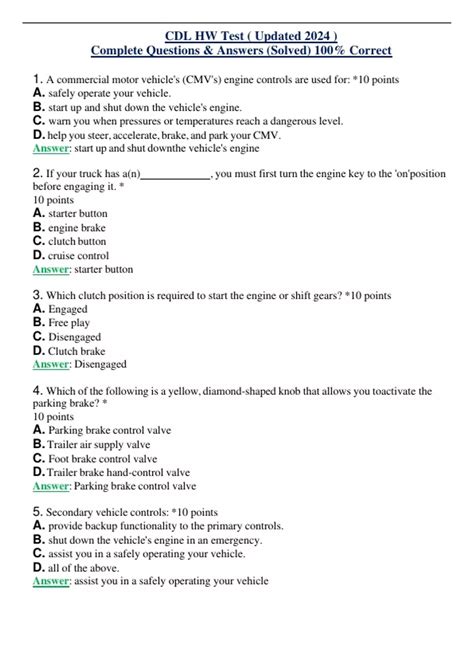 CDL HW Test Updated Complete Questions Answers Solved Correct CDL HW Stuvia US