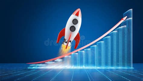 Rocket Launch With Rising Graph On Blue Background 3d Rendering Stock