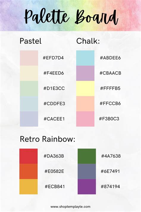 Rainbow Palette Board Pastel Hex Codes Color Palette Design Rainbow Palette Hex Color Palette