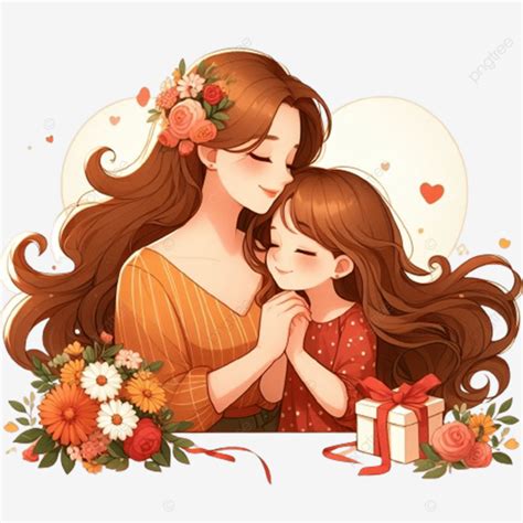어머니와 딸 로맨틱 따뜻한 어머니의 날 축제 패턴 만화 그림 어머니의 날 엄마와 딸 삽화 Png 일러스트 및 이미지 에 대한 무료 다운로드 Pngtree