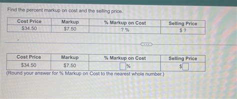 Solved Find The Percent Markup On Cost And The Selling Chegg