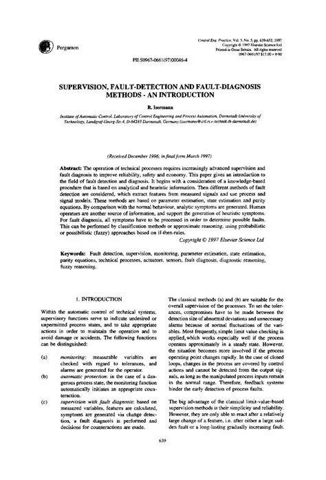 Pdf Supervision Fault Detection And Fault Diagnosis Methods — An