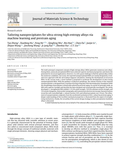 Pdf Tailoring Nanoprecipitates For Ultra Strong High Entropy Alloys
