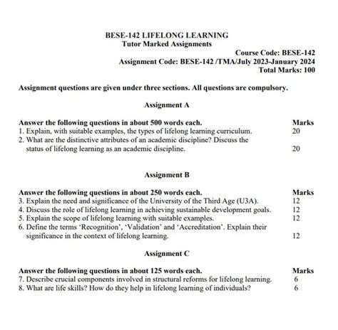 BESE 142 LIFELONG LEARNING In English Solved Assignment 2023 2024 Free SOLVED ASSIGNMENT 2023