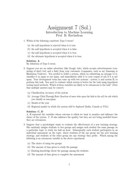 Assignment 7 Sol Introduction To Machine Learning Prof B Ravindran Pdf Type I And