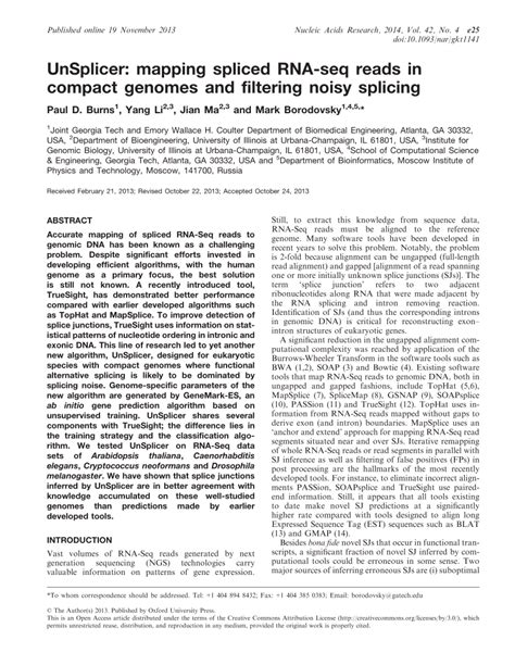 pdf unsplicer mapping spliced rna seq reads in compact genomes and