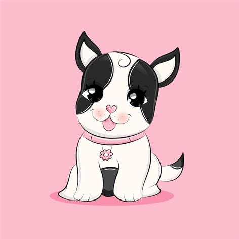 귀여운 강아지 만화 일러스트 프리미엄 벡터 프리미엄 벡터