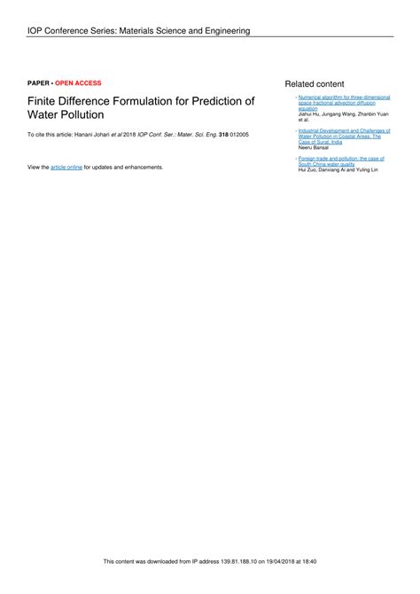 Pdf Finite Difference Formulation For Prediction Of Water Pollution Researchgate