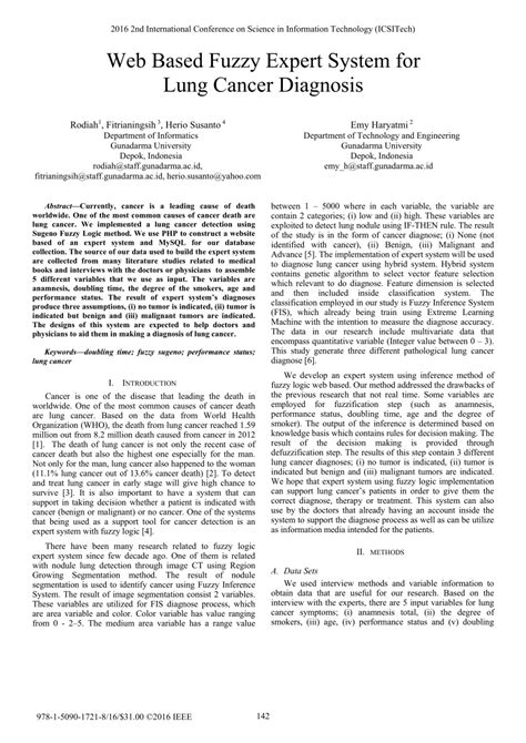 Pdf Web Based Fuzzy Expert System For Lung Cancer Diagnosis