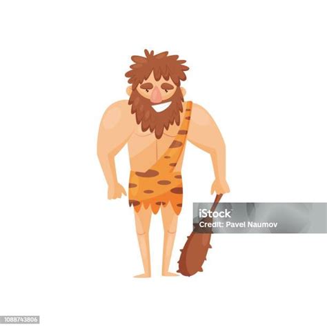 Taş Devri Tarih Öncesi Insan Sopa Ile Ilkel Insanın Evrimi Beyaz Bir Arka Plan Üzerinde Karakter