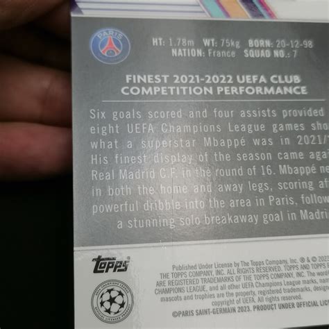 11 4【老斑马拍卖】wswh 50 Topps 2022 23 欧冠 Finest 巴黎圣日耳曼 紫微光折 199编 忍者神龟 基利安 姆巴