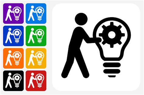 스틱 그림 및 아이디어 기어 아이콘 스퀘어 버튼 세트 개념에 대한 스톡 벡터 아트 및 기타 이미지 개념 곤색 구도