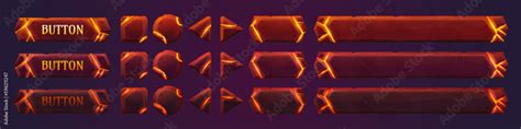 Lava Game Ui Button Interface Icon Animation Vector Set Cartoon Fantasy Rpg Title Sprite For