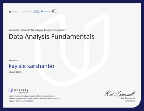 Udacity Data Analysis Fundamantal Cerificate Of Kayisle Pdf