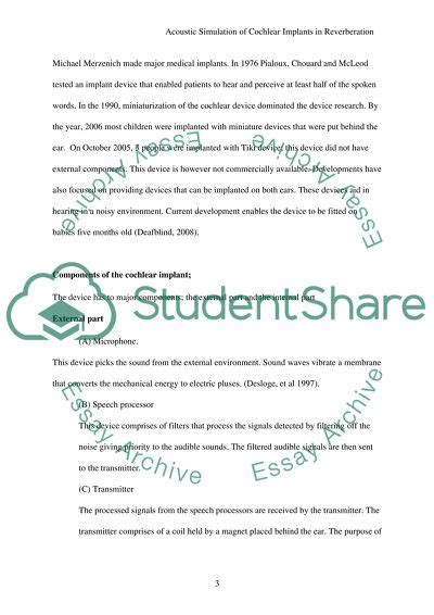 Acoustic Simulation Of Cochlear Implants In Reverberation Essay