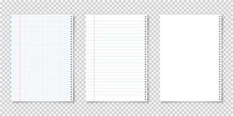 투명 한 배경에 A4 형식으로 현실적인 빈 줄 지어 종이 용지 노트북 페이지 문서 템플릿 또는 모형을 디자인합니다 벡터 일러스트레이션 0명에 대한 스톡 벡터 아트 및 기타