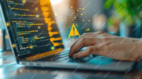 Software Developer Fixing Error Message On Laptop Displaying Warning