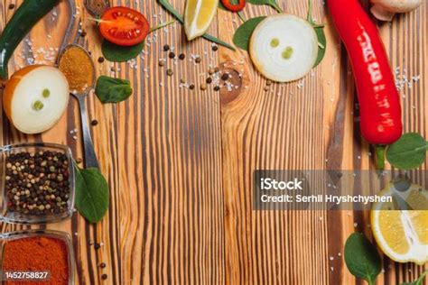 요리 테이블 향신료와 야채 배경 평면도 텍스트를 위한 여유 공간 개념에 대한 스톡 사진 및 기타 이미지 개념 개념과 주제 건강한 생활방식 Istock
