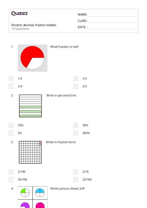 แผ่นงาน แบบจำลองเศษส่วน มากกว่า 50 แผ่นในราคา ชั้นประถมศึกษาปีที่ 6 ใน Quizizz ฟรีและพิมพ์ได้