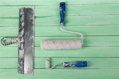 배경에서 장식 및 건물 리노베이션 세트에 대 한 전문 수리 구현 미장 도구 평면도 텍스트의 공간을 복사 합니다 강철에 대한 스톡 사진 및 기타 이미지 Istock