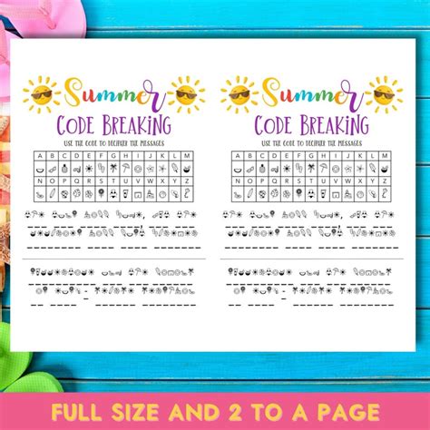 Summer Code Breaking Activity Printable Activities Pool Etsy Uk
