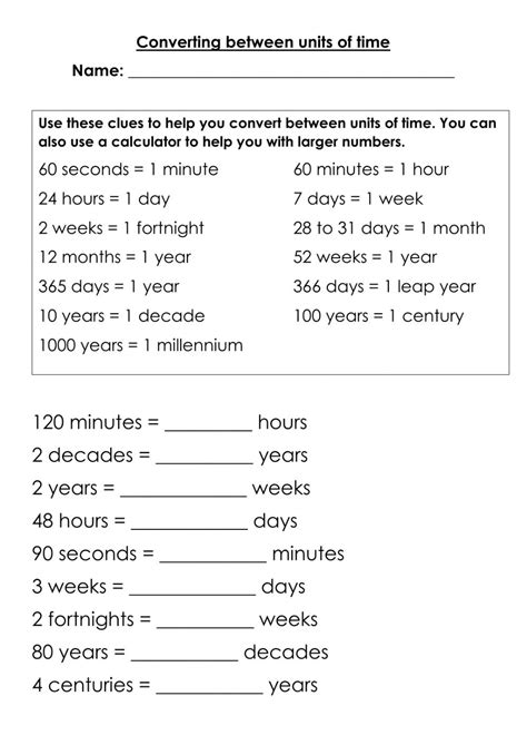 Convert Between Units Of Time Worksheet For Grade 4
