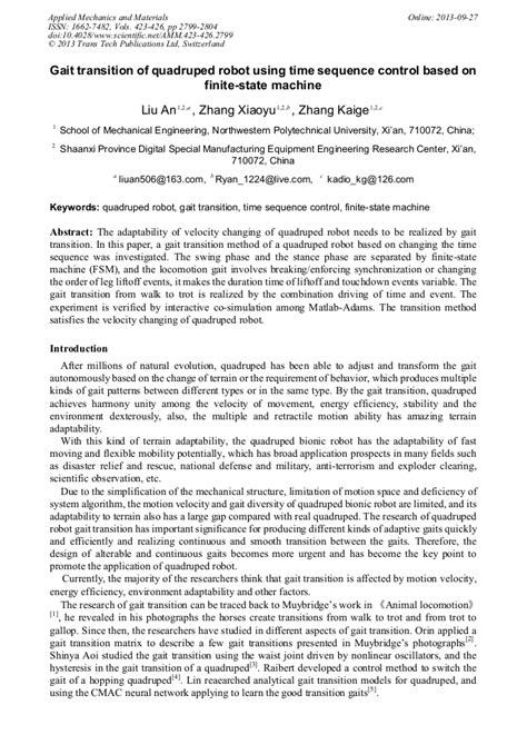Gait Transition Of Quadruped Robot Using Time Sequence Control Based On Finite State Machine