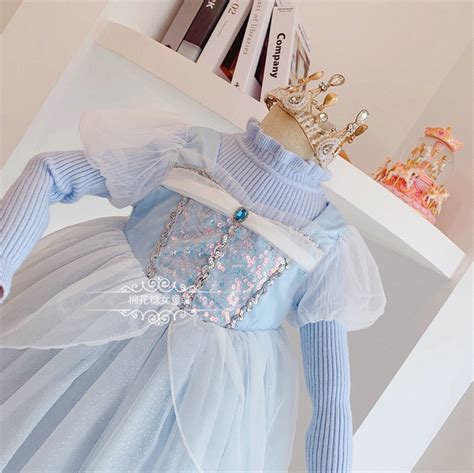 洋气泡泡裙加绒针织打底公主裙女童冰雪奇缘爱莎毛衣裙礼服网纱裙 虎窝淘