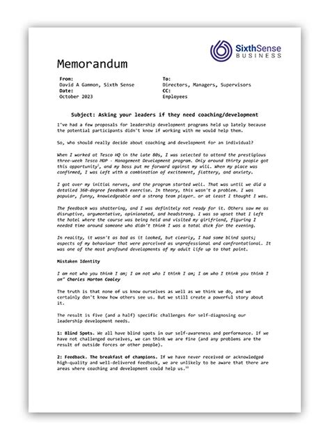 Memo 014 Asking Leaders About Coaching Business Leadership Memo Series