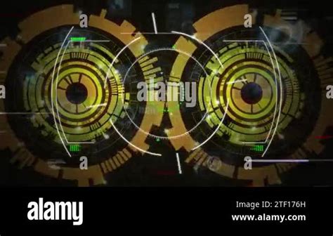 Animation Of Infographic Data Processing With Golden Huds On Digital