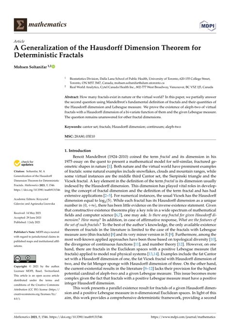 Pdf A Generalization Of The Hausdorff Dimension Theorem For
