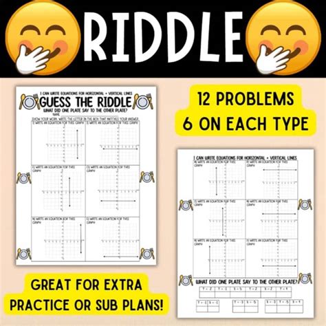 Writing Equations For Horizontal And Vertical Lines Riddle Tpt