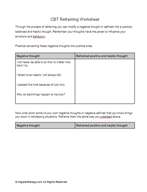 Reframing Worksheet Techniques For Shifting Perspectives