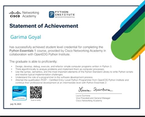 Garima Goyal On Linkedin Achievement Of Python Certificate From Cisco Networking Academy…