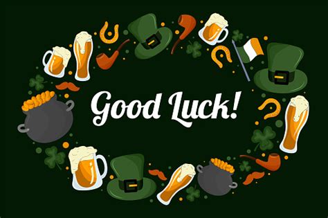 성 패트릭의 날 기호 귀여운 그림 프레임과 텍스트 행운을 빕니다 엽서 디자인 컨셉 3월에 대한 스톡 벡터 아트 및 기타 이미지 3월 St Patricks Day