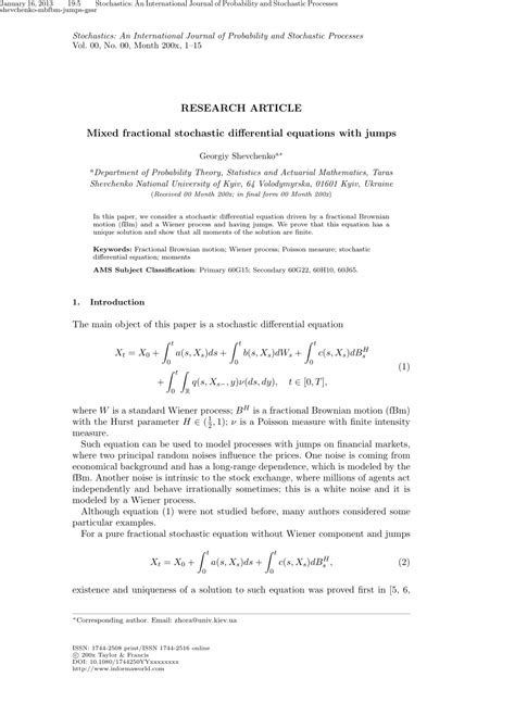 Pdf Mixed Fractional Stochastic Differential Equations With Jumps