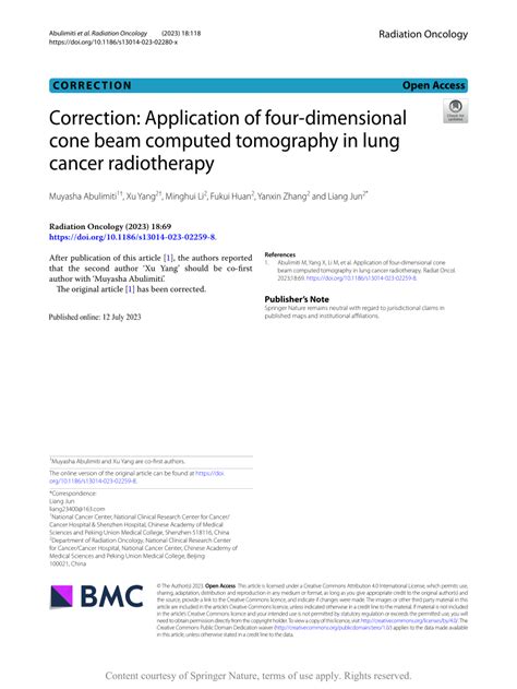 Pdf Correction Application Of Four Dimensional Cone Beam Computed Tomography In Lung Cancer