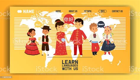 학습 언어 온라인 사람들 지식 방문 페이지 벡터 일러스트레이션을 공부 국제 번역 개념 지도 세계 배너에 있는 사람들 공부하고 수업 대학을 배운다 개념에 대한 스톡 벡터 아트