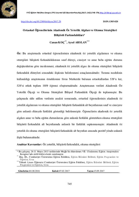 Pdf Academic Self Efficacy Perceptions And Metacognitive Awareness Of Reading Strategies Of
