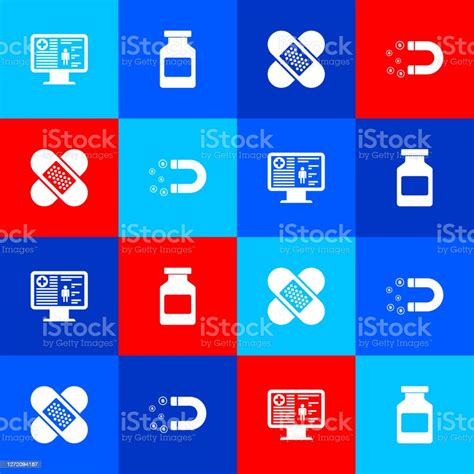 모니터에 임상 기록을 설정 의학 병 돈 아이콘과 교차 붕대 석고와 자석 벡터 0명에 대한 스톡 벡터 아트 및 기타 이미지 0명 1위 개념 Istock