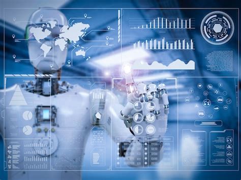 Premium Photo 3d Rendering Robot Working With Digital Display