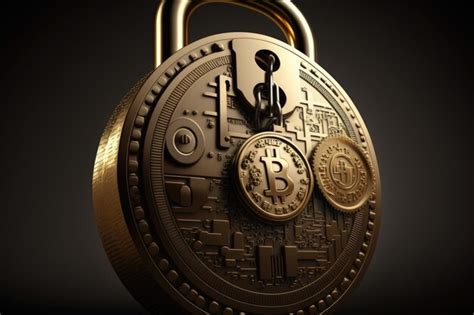 Premium Ai Image Bitcoin Security Concept Gold Coin With Padlock