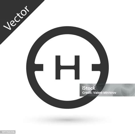 흰색 배경에 격리 된 회색 헬리콥터 착륙 패드 아이콘 헬리패드 지역 플랫폼 H 문자 벡터 건설 산업에 대한 스톡 벡터 아트 및 기타 이미지 Istock
